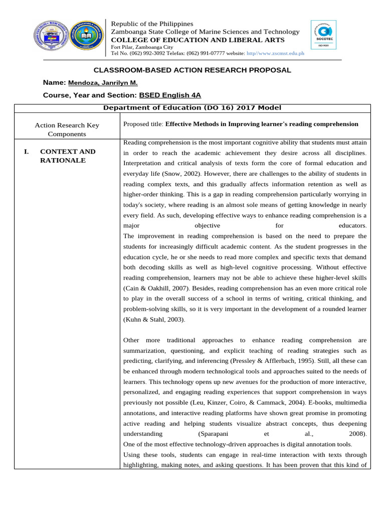 . CBAR-Proposal | PDF | Reading Comprehension | Learning