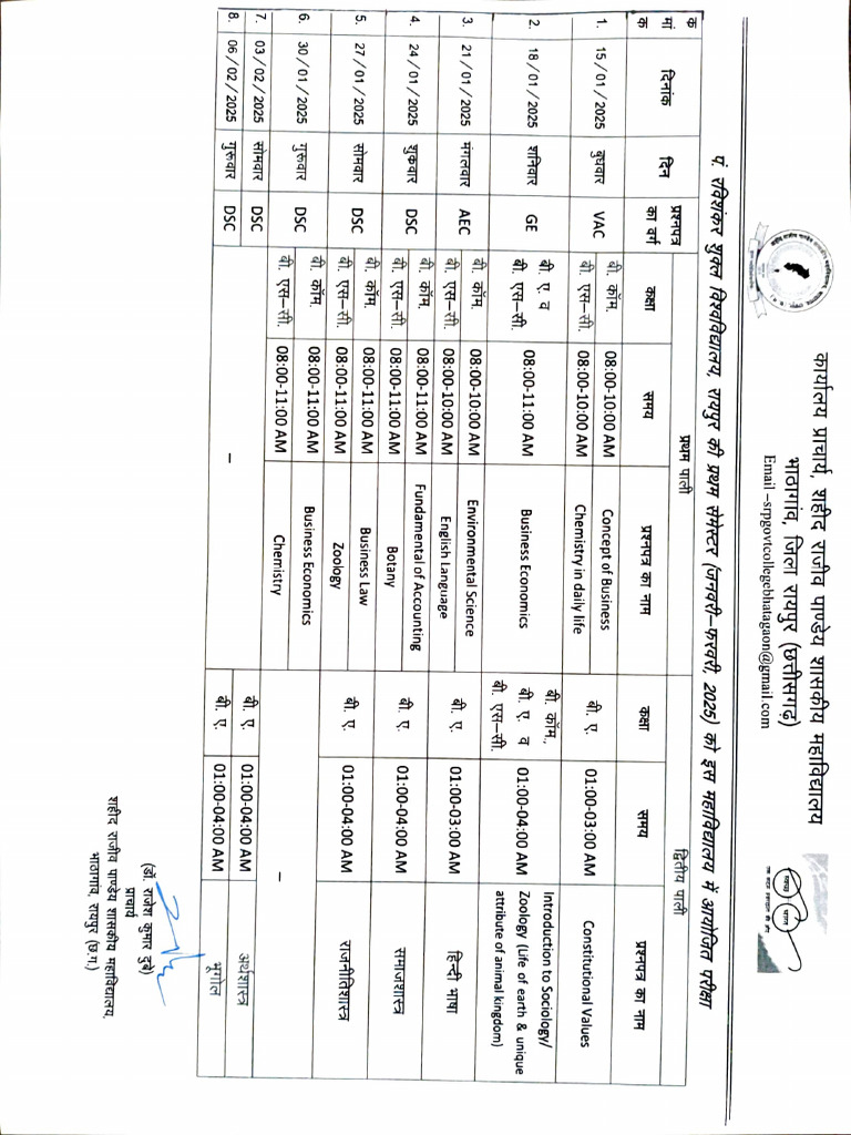 Ist Sem Exam Time-Table SRPGC | PDF | Science