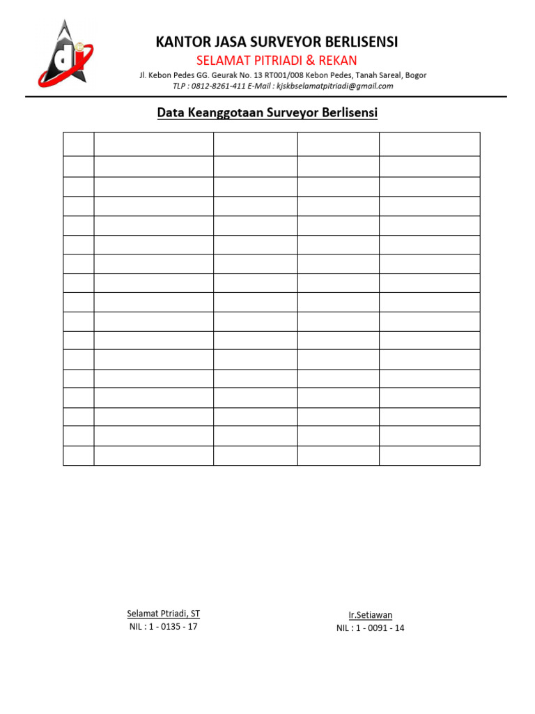 Data Keanggotaan Surveyor Berlisensi KJSB Selamat Pitriadi | PDF