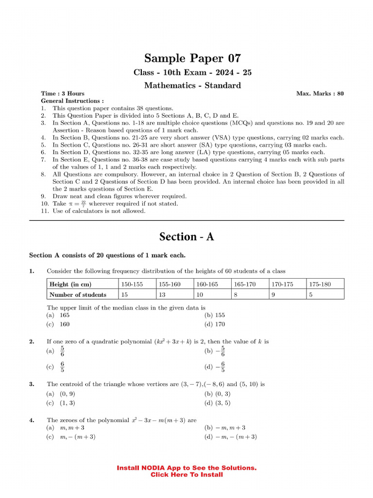 X - Math - SQP 7 | PDF