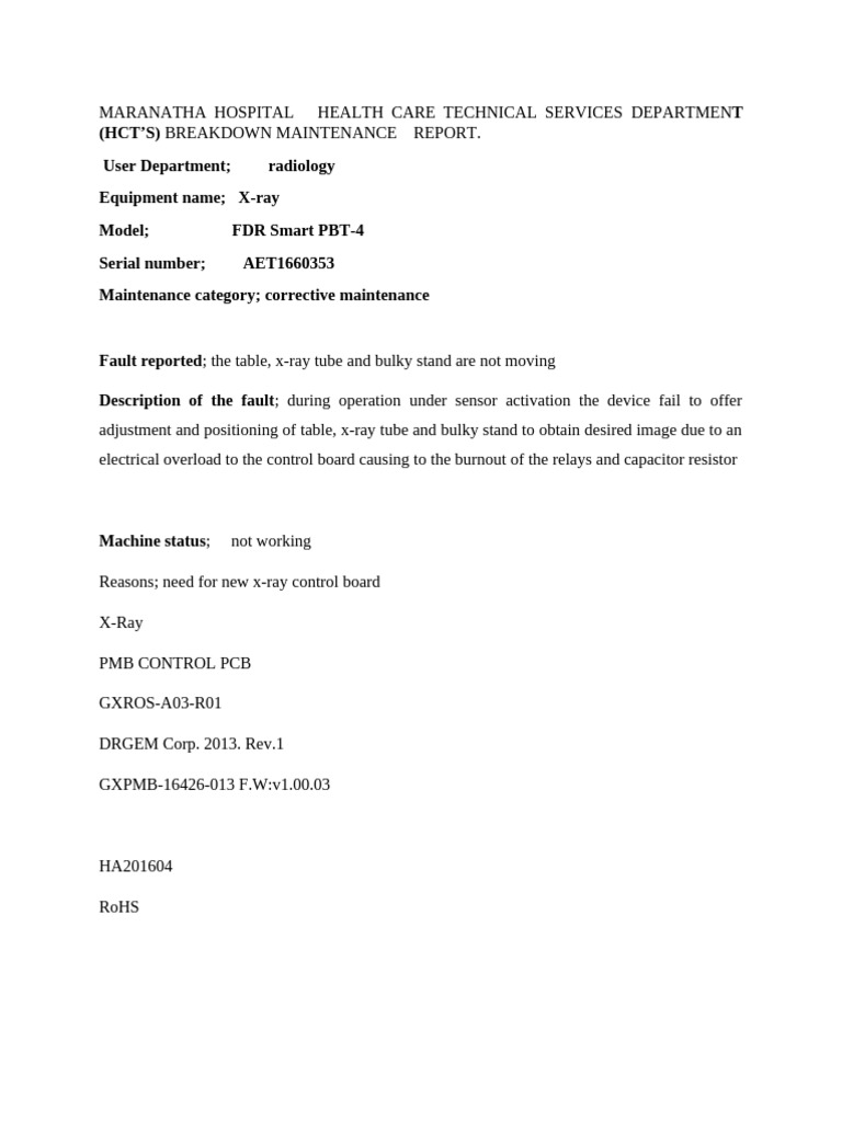 Xray Machine Corrective Maintenance PDF