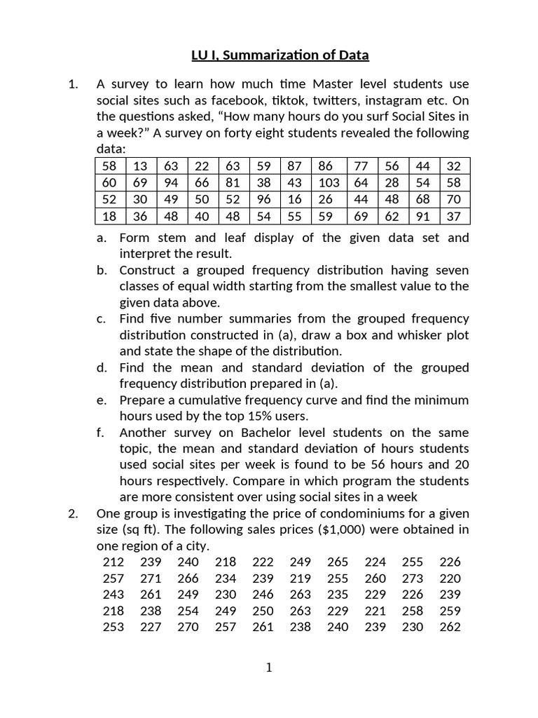 LU 1, Summarization of Data | PDF | Histogram | Statistical Analysis