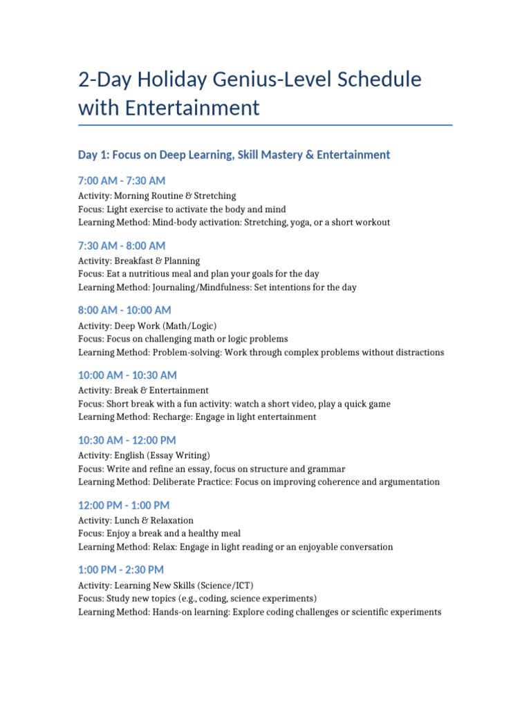 2 Day Genius Holiday Schedule With Entertainment | PDF | Creativity ...