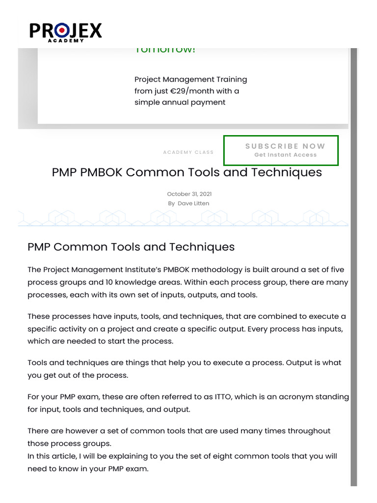 PMP PMBOK Common Tools and Techniques - The Projex Academy For ...