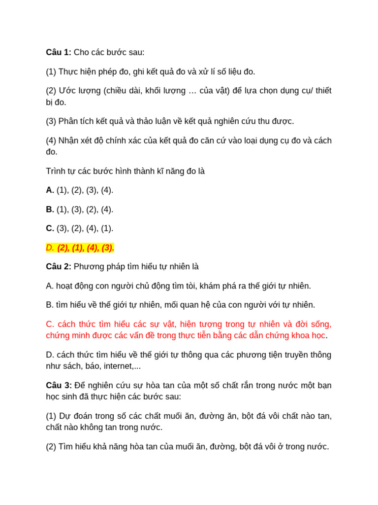 đề giữa kì 1 khtn | PDF