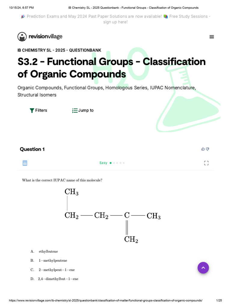 IB Chemistry SL - 2025 Questionbank - Functional Groups ...