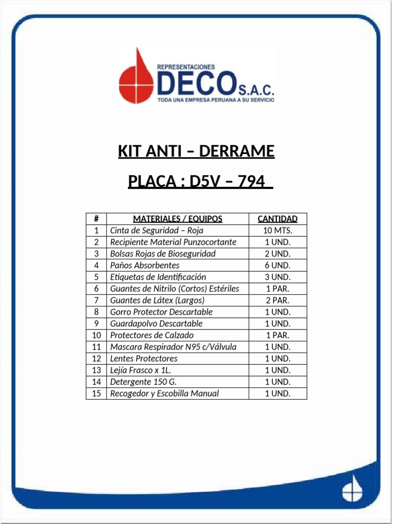 Kit Anti-Derrame: Equipos y Materiales | PDF