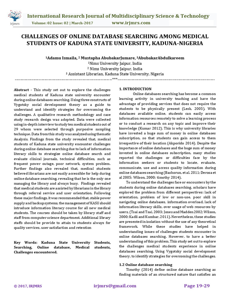 Online Data Base Searching. | PDF | Libraries | Methodology