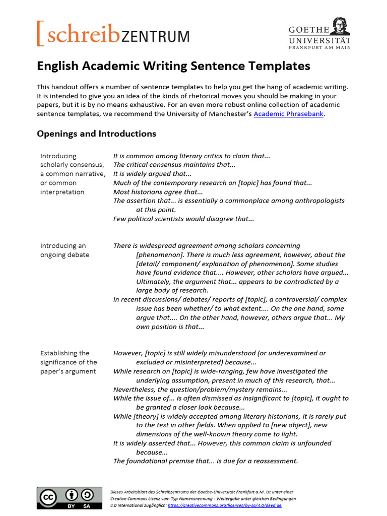 3 012 - Academic Writing Sentence Templates - Eng - PDF | PDF | Argument
