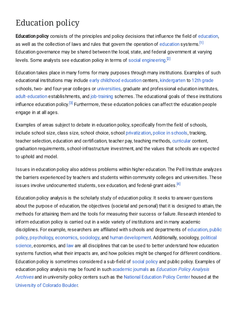 Education Policy - Wikipedia | PDF | Education Policy
