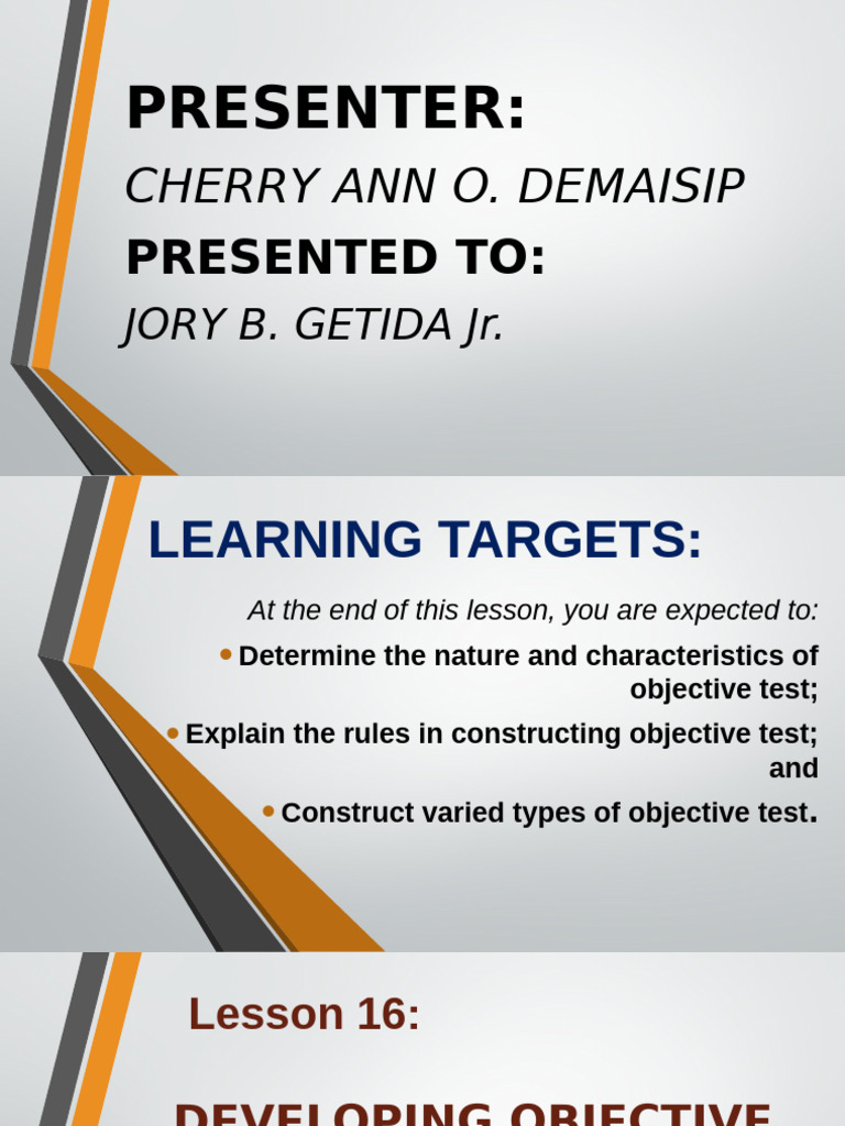 Developing Objective Tests | PDF | Reading Comprehension | Multiple Choice