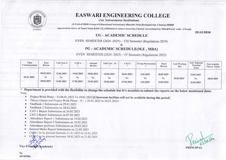UG - VIII Sem - Academic Schedule and PG - Academic Schedule - ME and MCA - 224-25 | PDF