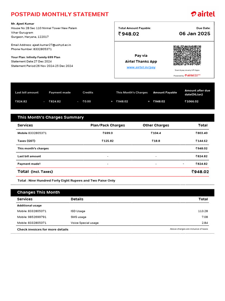 Postpaid Bill 8332805371 MF2506I000489359 | PDF | Payments | Credit Card