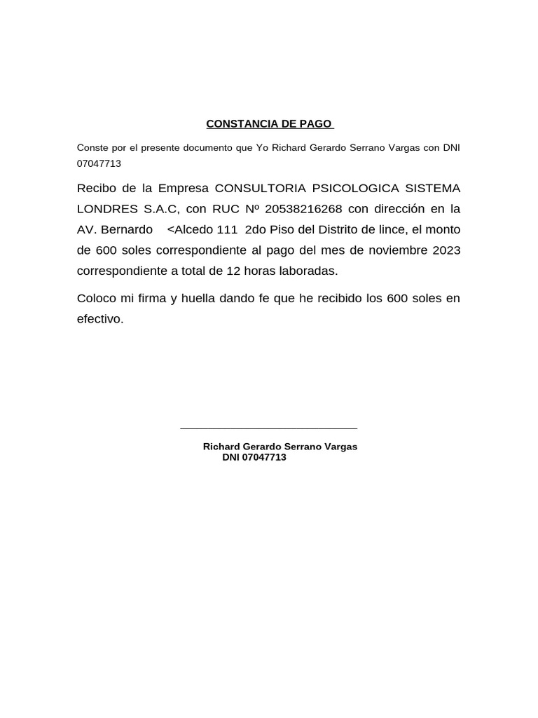 Constancia de Pago Richard Serrano | PDF