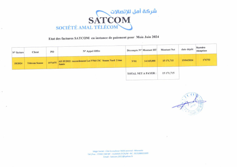 Etat Facture SATCOM Echues Mois Juin 2024 MAJ 2 | PDF