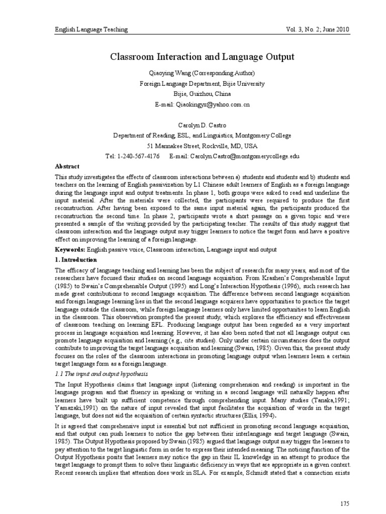 Classroom Interaction and Language Output | PDF | Second Language ...