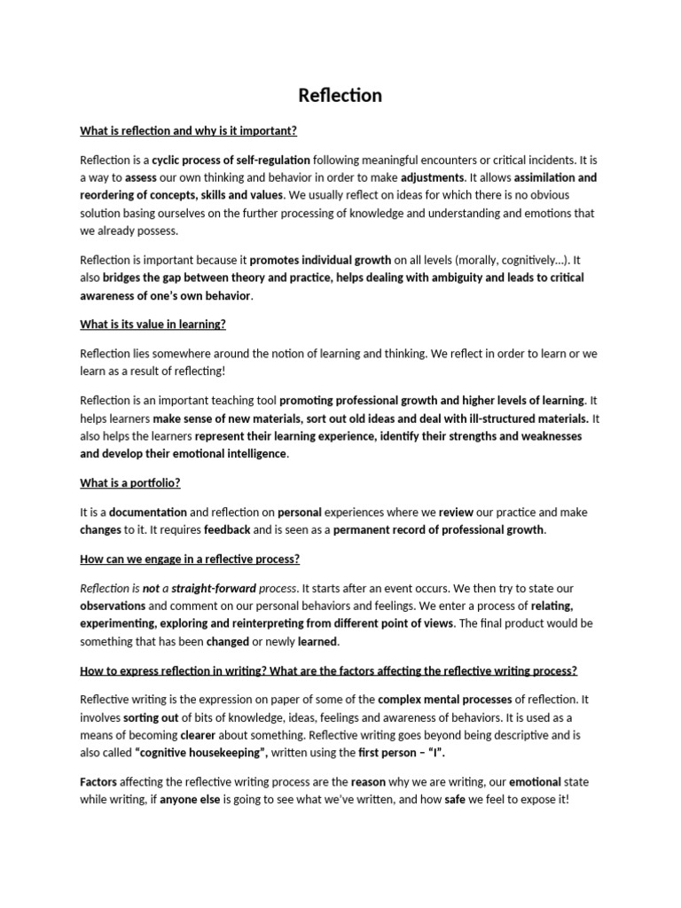 Short Piece On Reflection | PDF | Learning | Experience