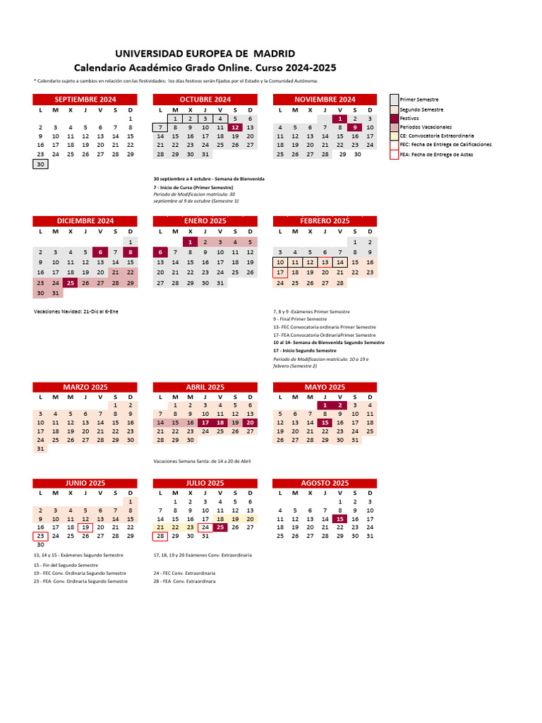Calendario Académico UEM 2025-2026 | PDF