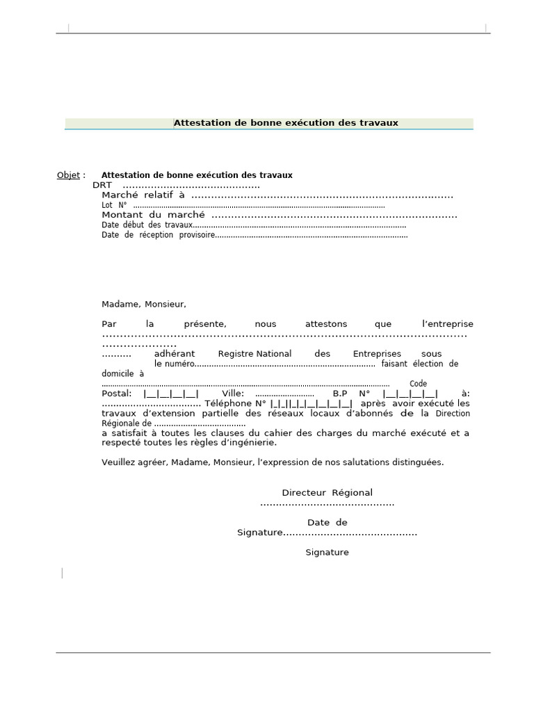 Certificat De Bon Travail Imprimable