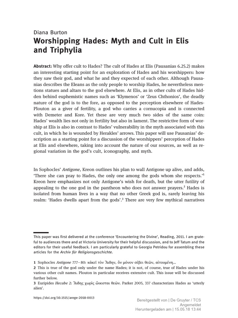 Worshipping Hades Myth and Cult in Elis and Triphylia | PDF ...