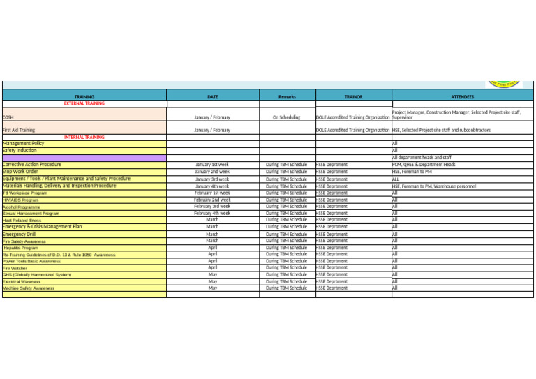 Matrix Training Schedule 2025 | PDF | Safety