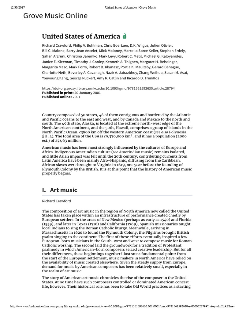 United States of America Grove Music | PDF | Orchestras | Psalms