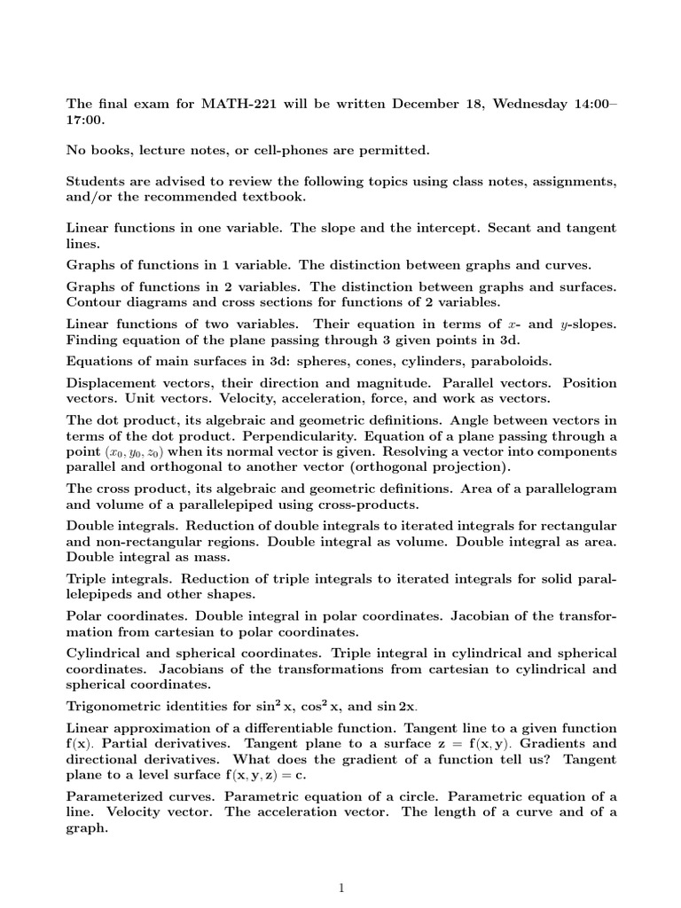 Topics Final 221 24 | PDF | Gradient | Euclidean Vector