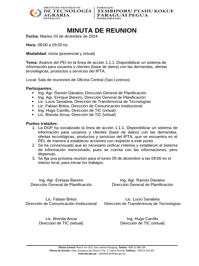 Minuta de Reunion 03-12-2024 | PDF