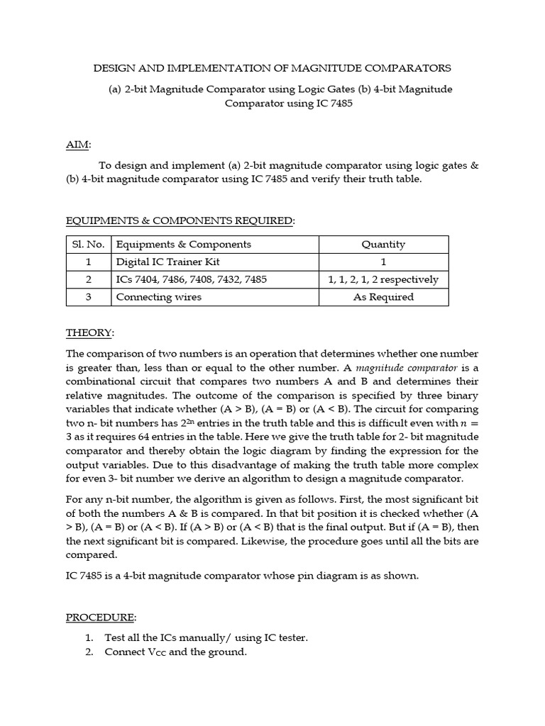 Design and Implementation of Magnitude Comparators | PDF | Electronic ...
