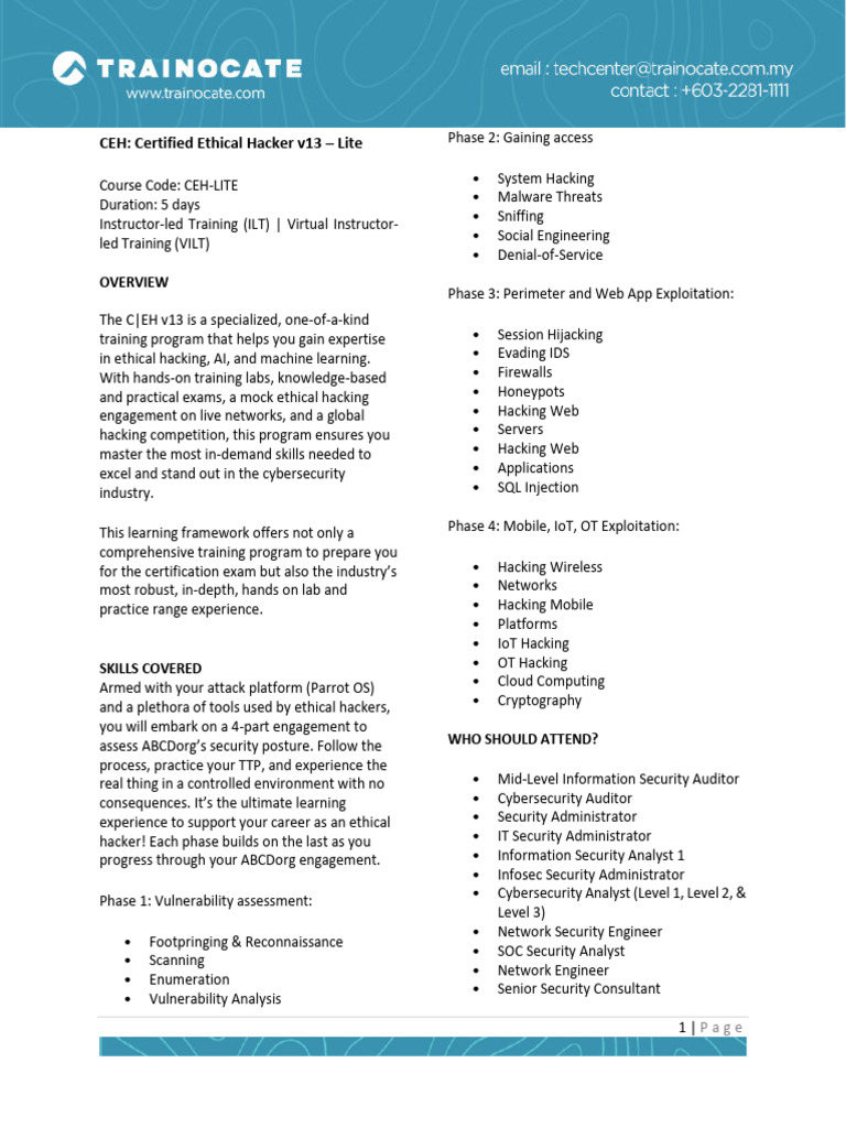 CEH Certified Ethical Hacker v13 - Lite | PDF | Security | Computer Security