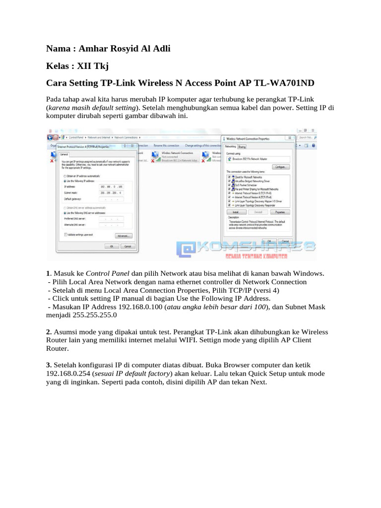 Cara Setting TP-Link AP TL-WA701ND | PDF