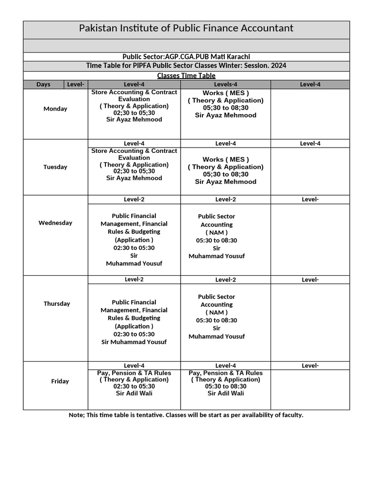 Time Table PMAD Khi Summer 2024 | PDF