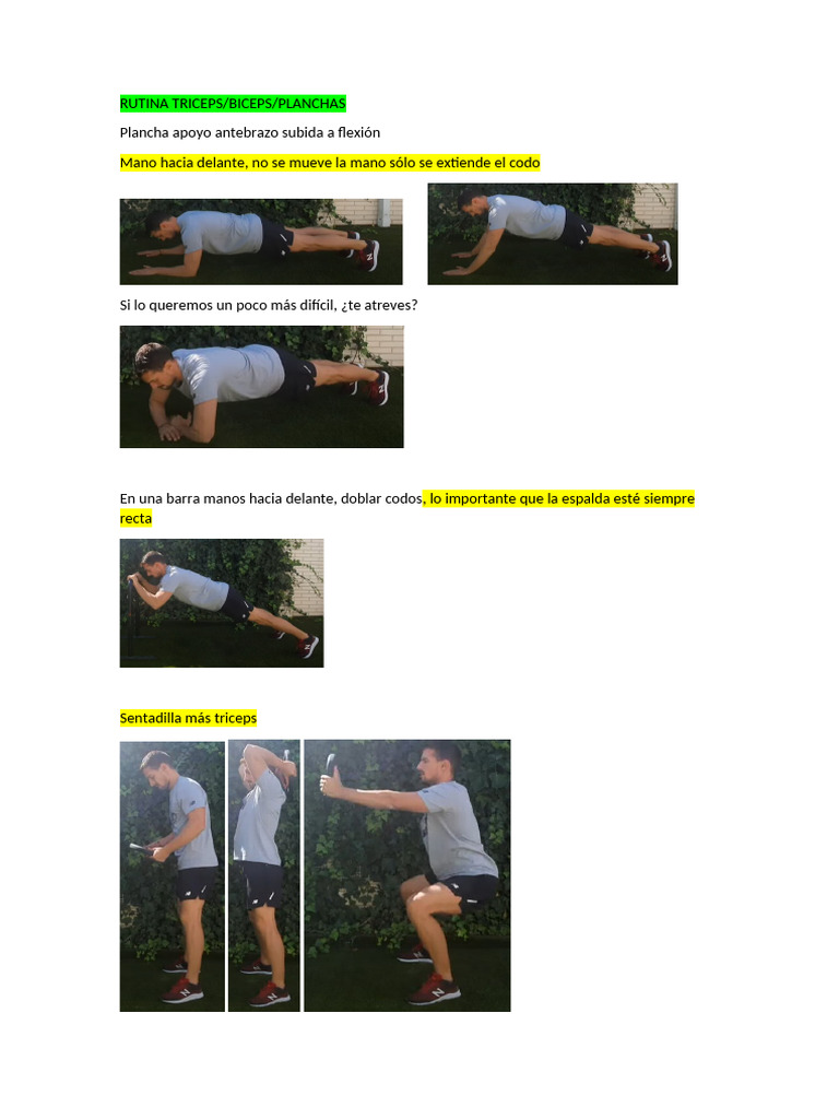 RUTINA TRICEPS BICEPS PLANCHA | PDF