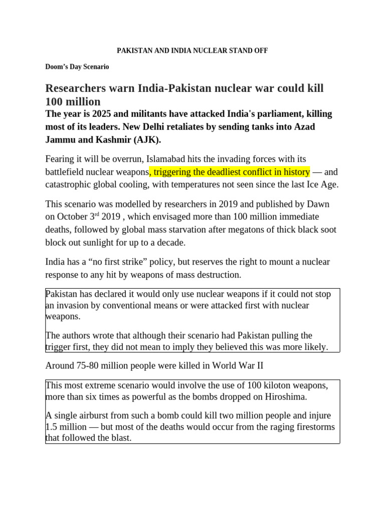 Pakistan and India Nuclear Stand Off | PDF | Mutual Assured Destruction ...