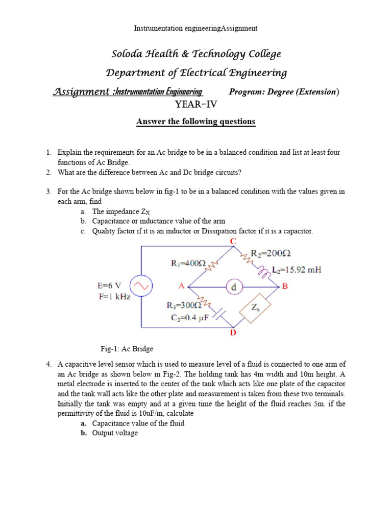 Instrumentation Engineering Assignment | PDF | Capacitor | Alternating Current