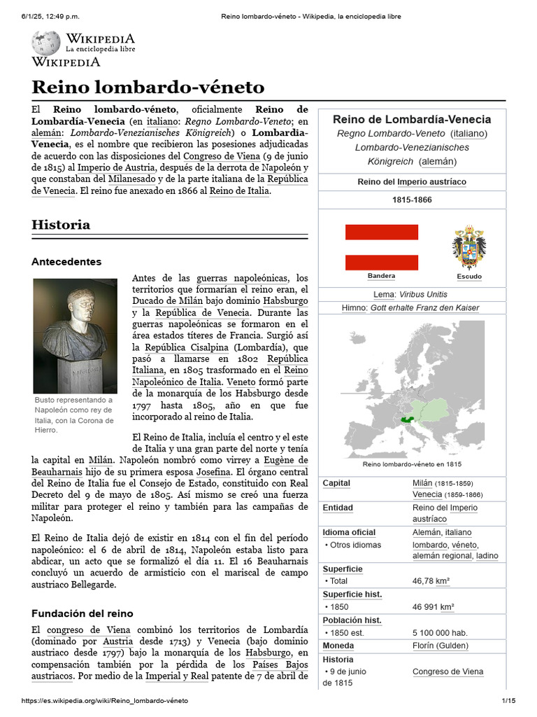 Reino Lombardo-Véneto: Historia y Contexto | PDF