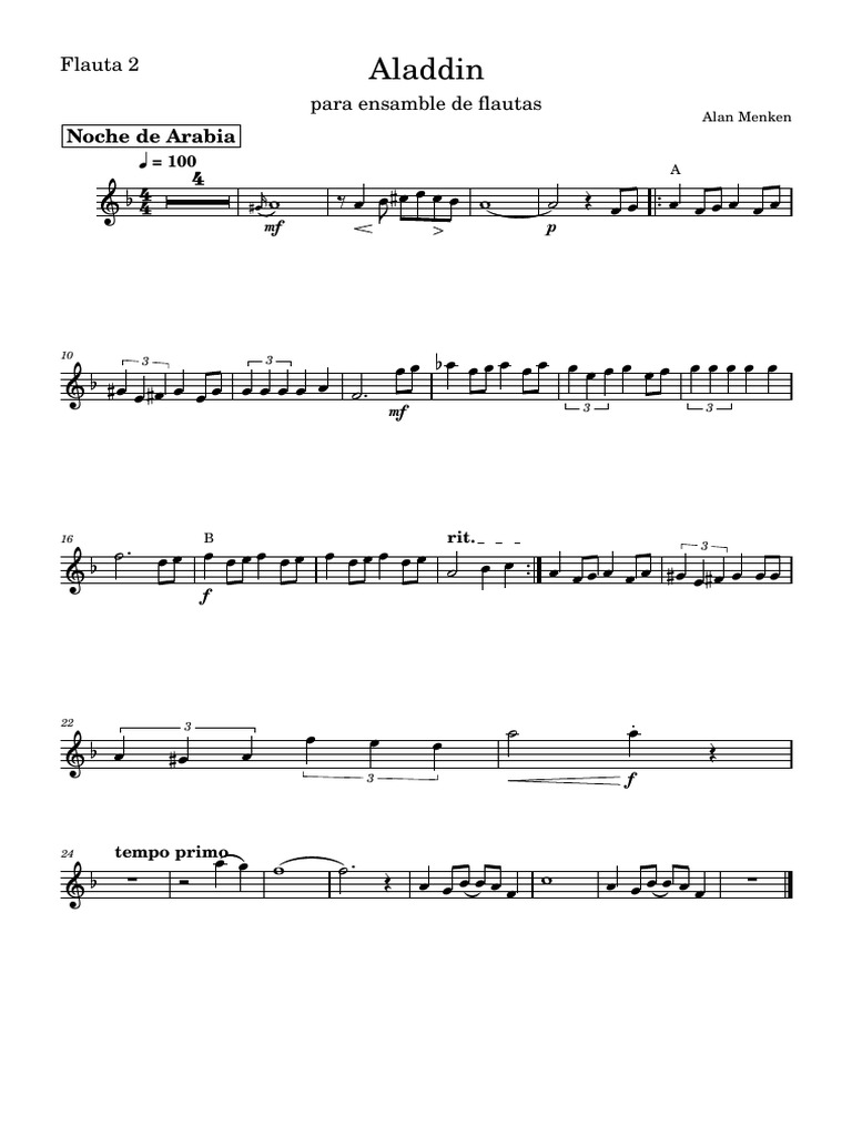 Aladdin Flauta 2 Sheet Music | PDF