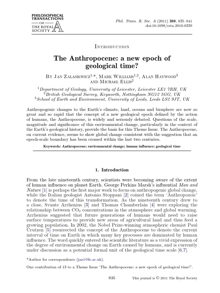 The Anthropocene - A New Epoch of Geological Time - 2011 | PDF ...