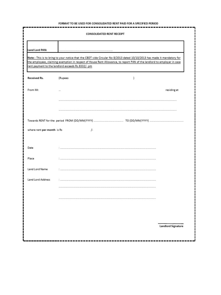 DLL HRA Consolidated Rent Receipt | PDF