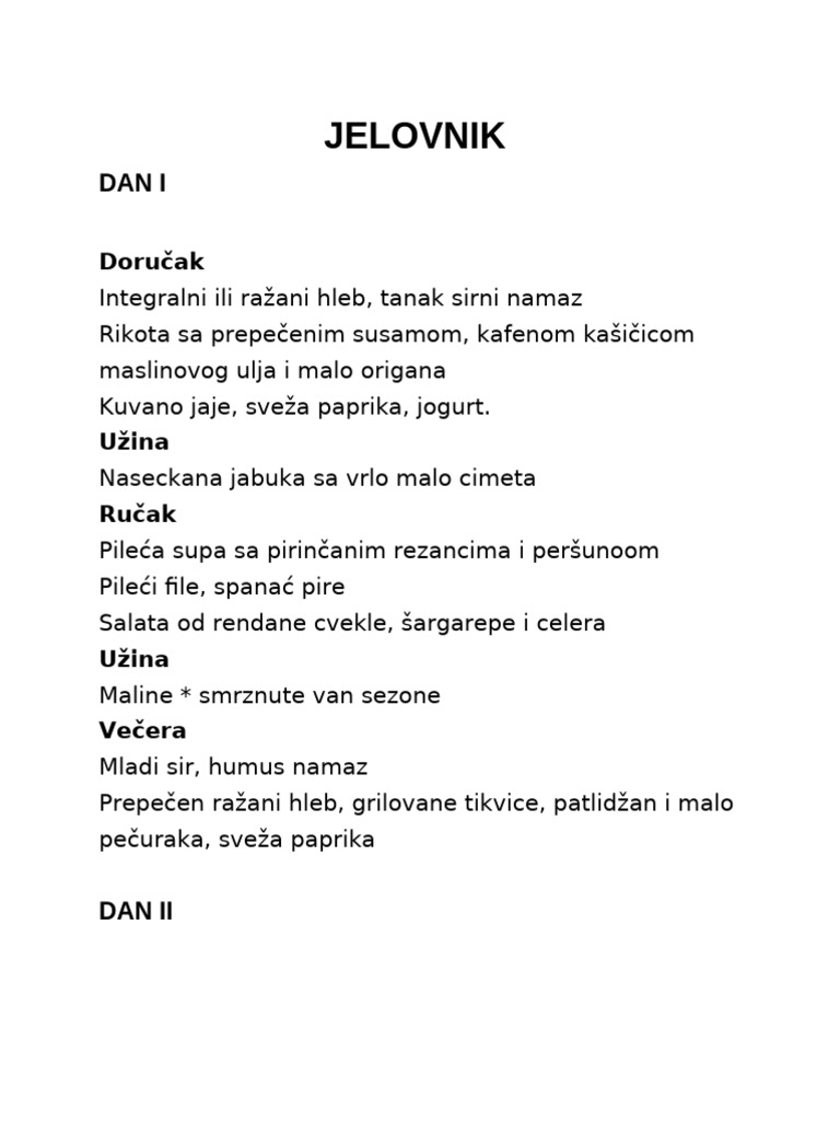 Jelovnik Sa Bebologije | PDF