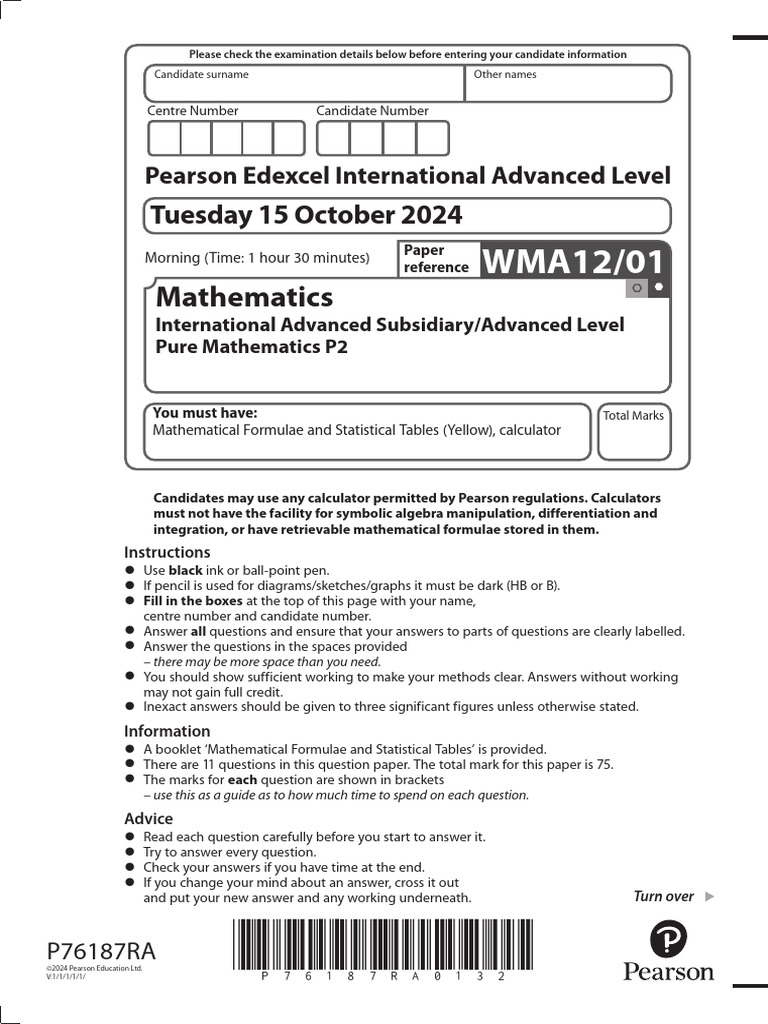 IAL P2 OCT 24 QP Solved | PDF | Mathematics | Mathematical Objects