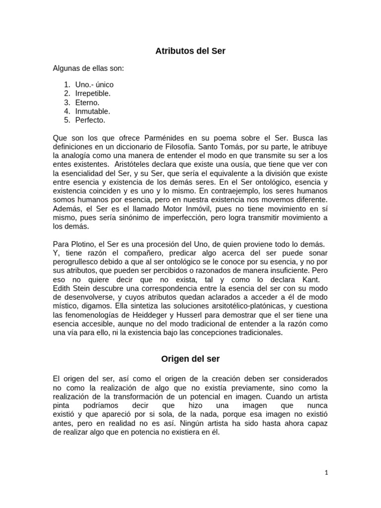 Atributos Del Ser | PDF | Antropología Filosófica | Esencia