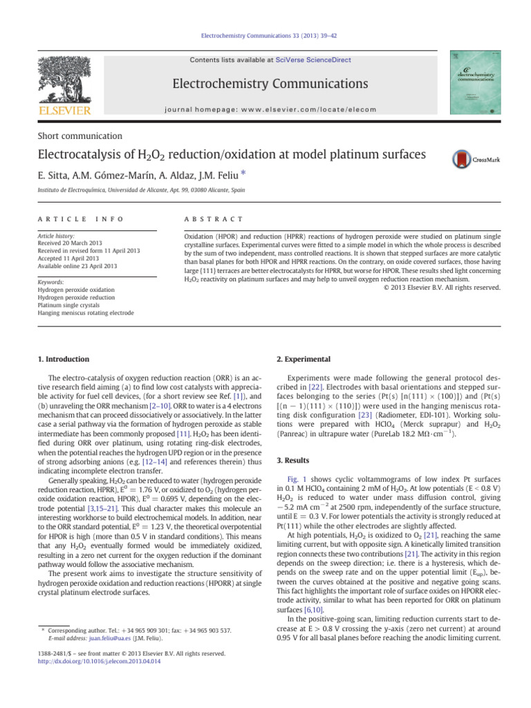 Electrocatalysis of H2O2 reduction-oxidation at model platinum surfaces ...