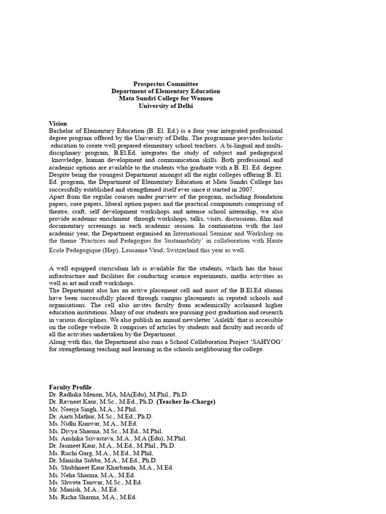 FWD Revised Write Up For Prospectus | PDF | Master's Degree | Pedagogy