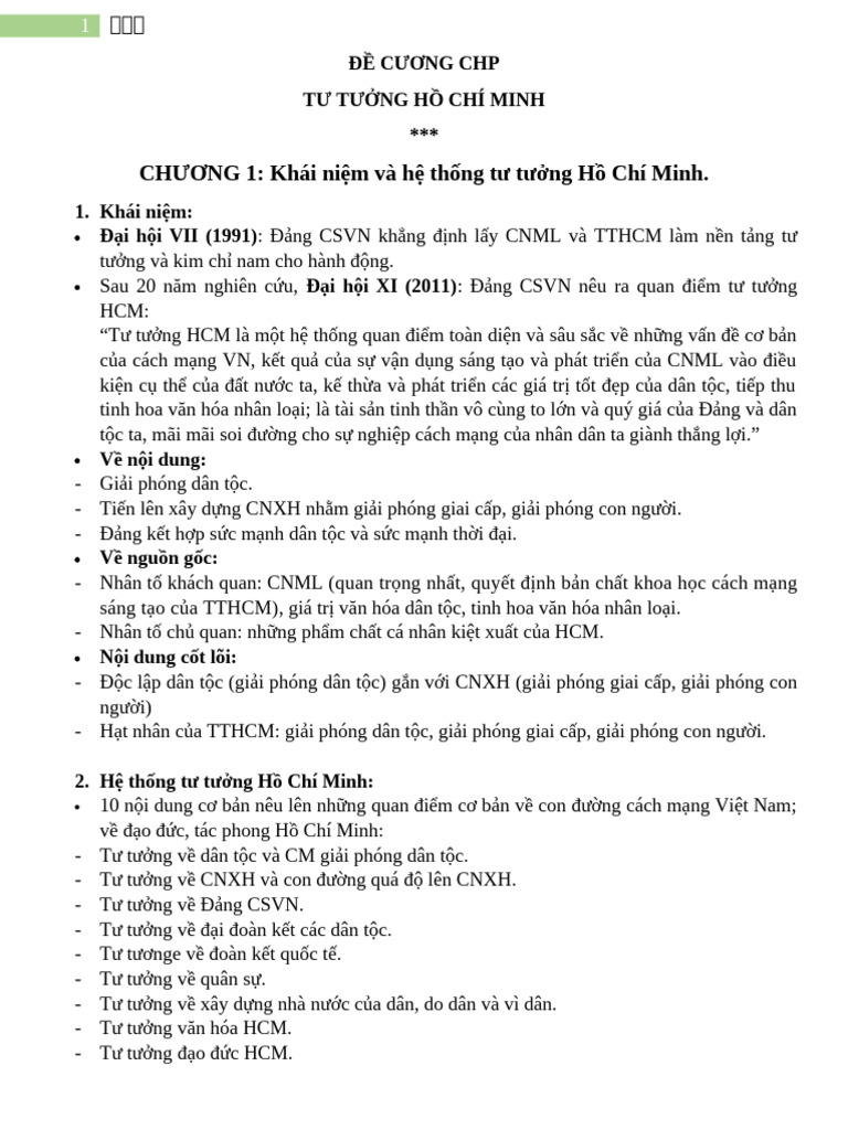 ĐỀ CƯƠNG CHP - TTHCM | PDF