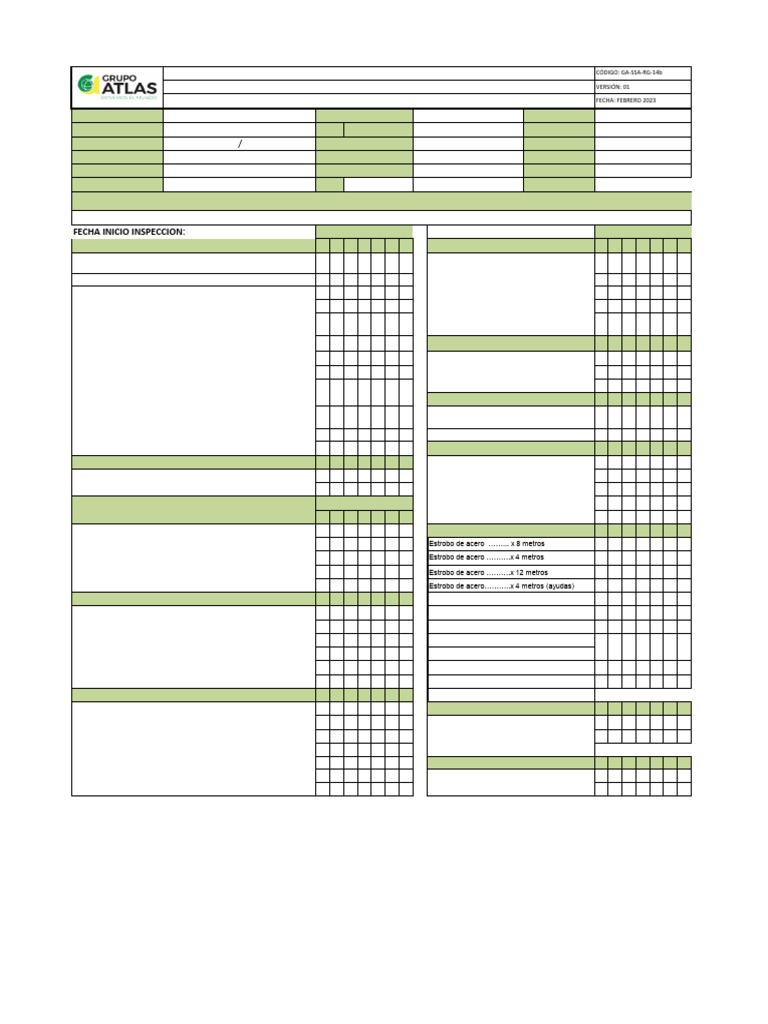 Ga-Ssa-Rg-14 (v01) - Registro - Inspección Diaria de Vehiculos - Equipos - Maquinaria | PDF