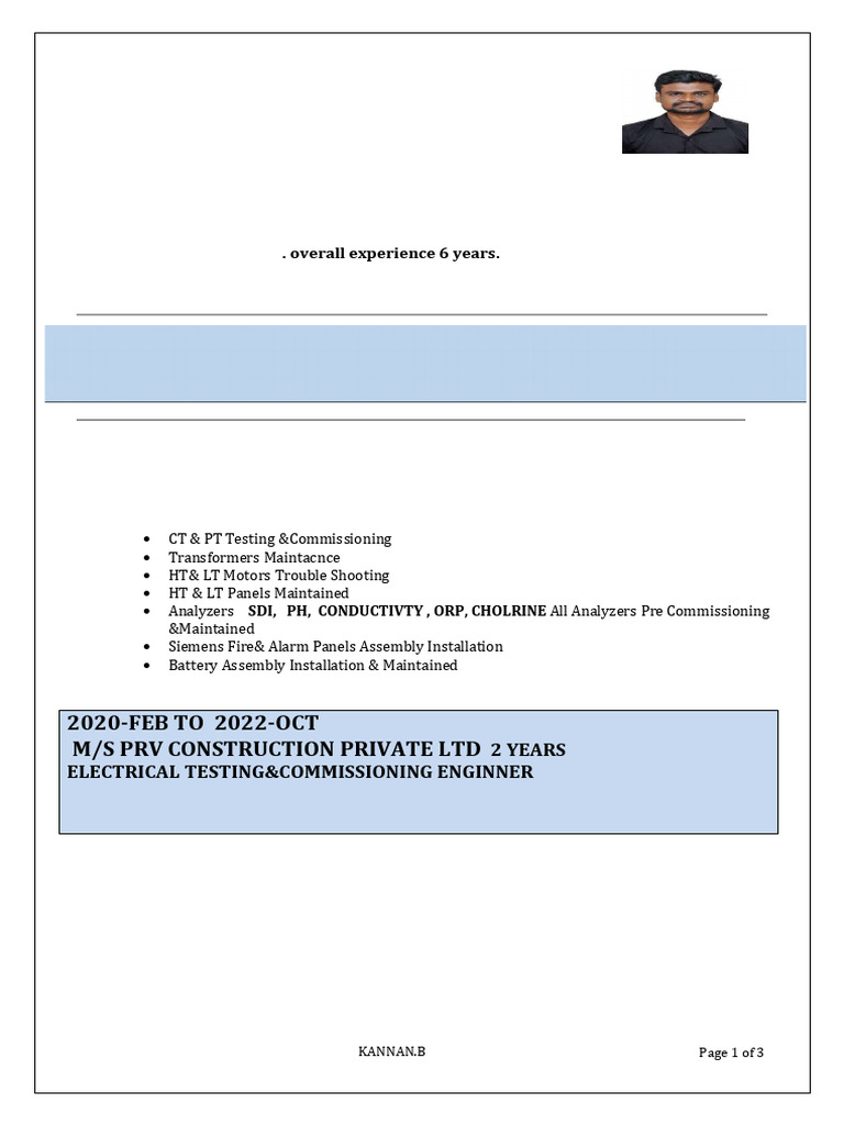 CV Instrument Engineer Mr.Kannan (2)[1] | PDF | Electrical Engineering ...