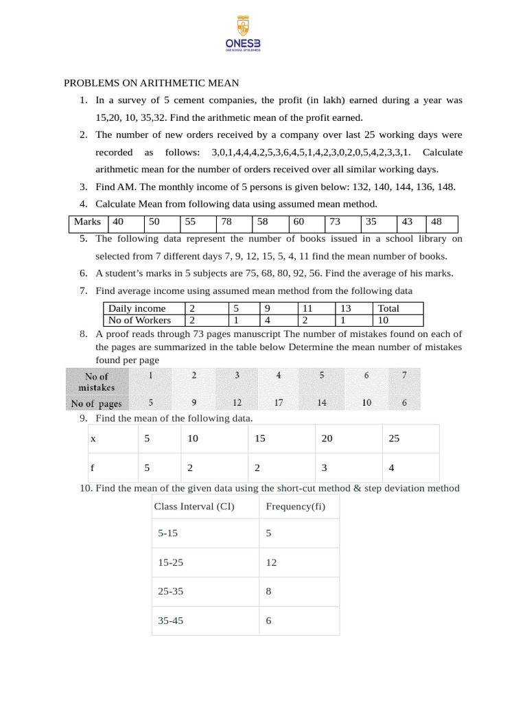 ARITHMETIC MEAN | PDF | Median | Mode (Statistics)