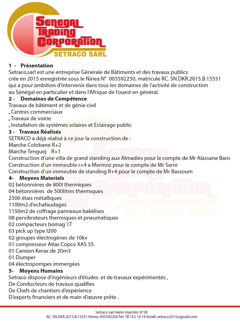 Setraco : Expert en BTP au Sénégal | PDF