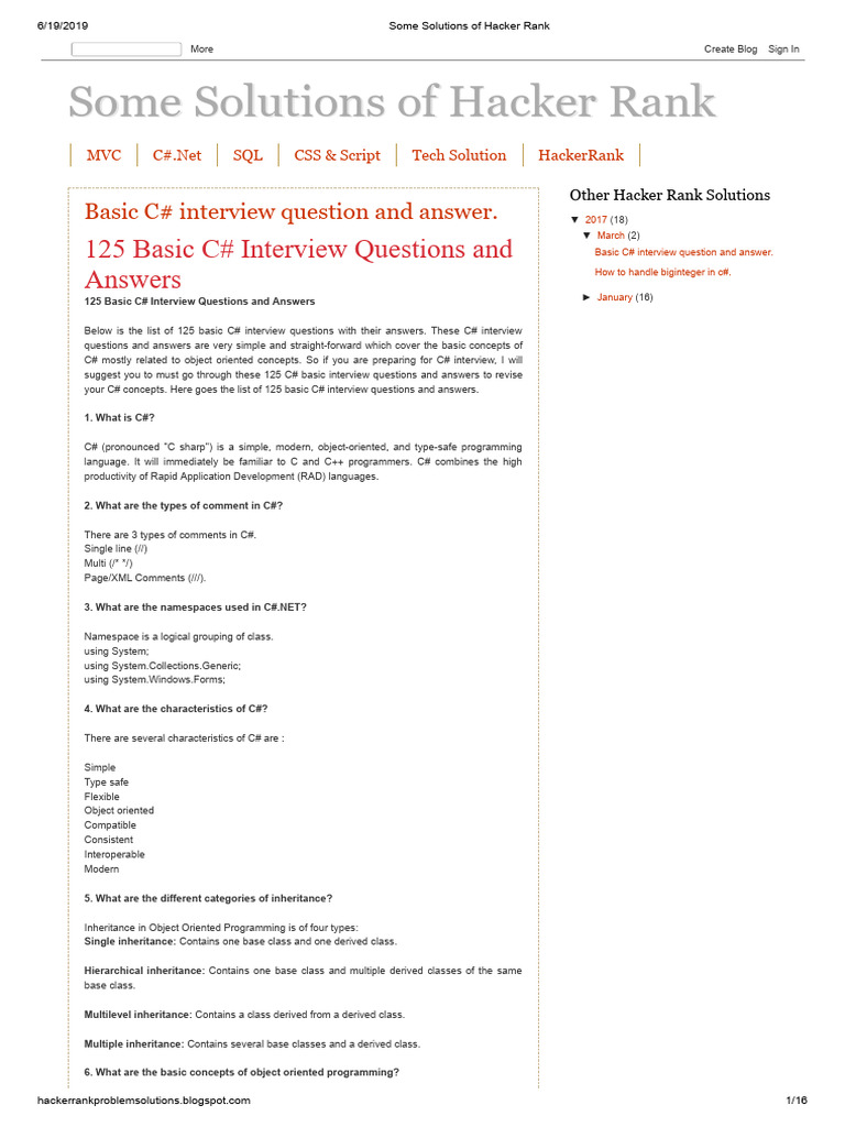 Some Solutions of Hacker Rank Csharp Interview Questions | PDF | Class (Computer Programming ...